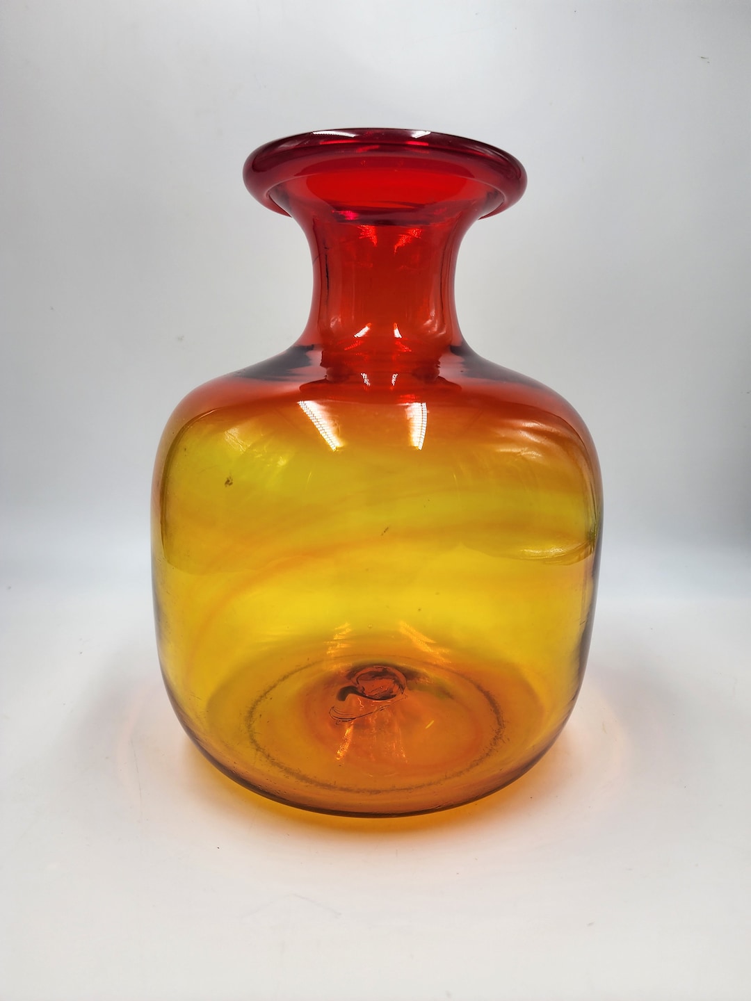 Blenko Art Glass American Glass Vase Tangerine 4.5" Diameter Top 9.5 ...