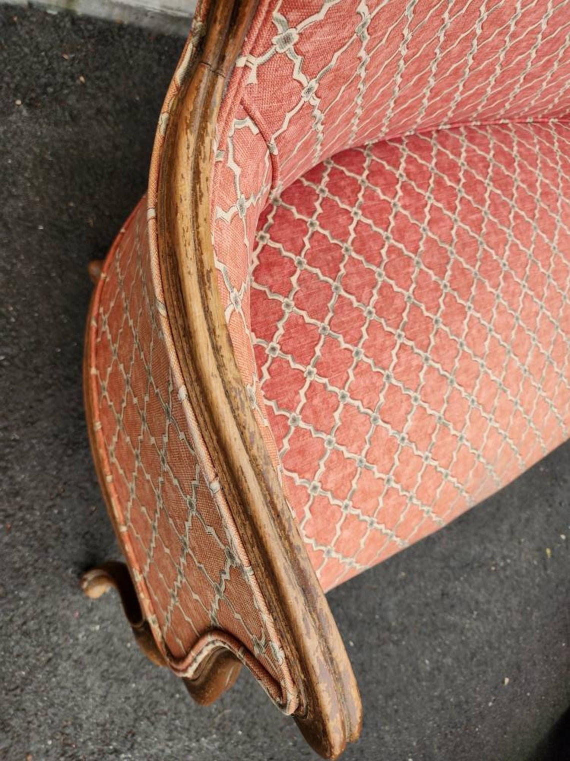 Antique French Settee Bench Love Seat Carved Spring Bottom Faded ...