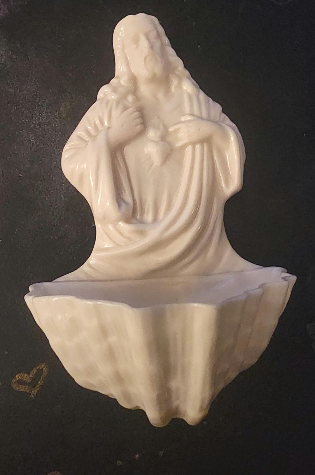 Vintage Irish Belleek Porcelain Jesus Sacred Heart Holy Water Font 6 ...