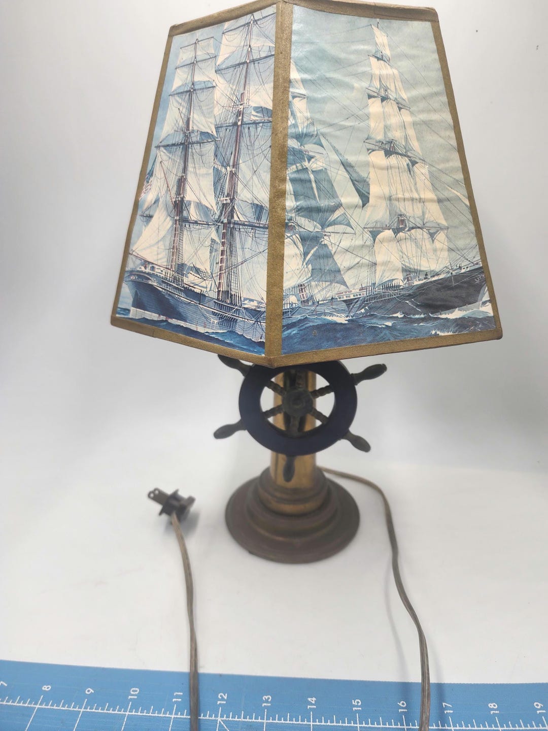 Nautical Brass and Bakelite Ships Wheel Helm Table Lamp 14in Tall 9in ...