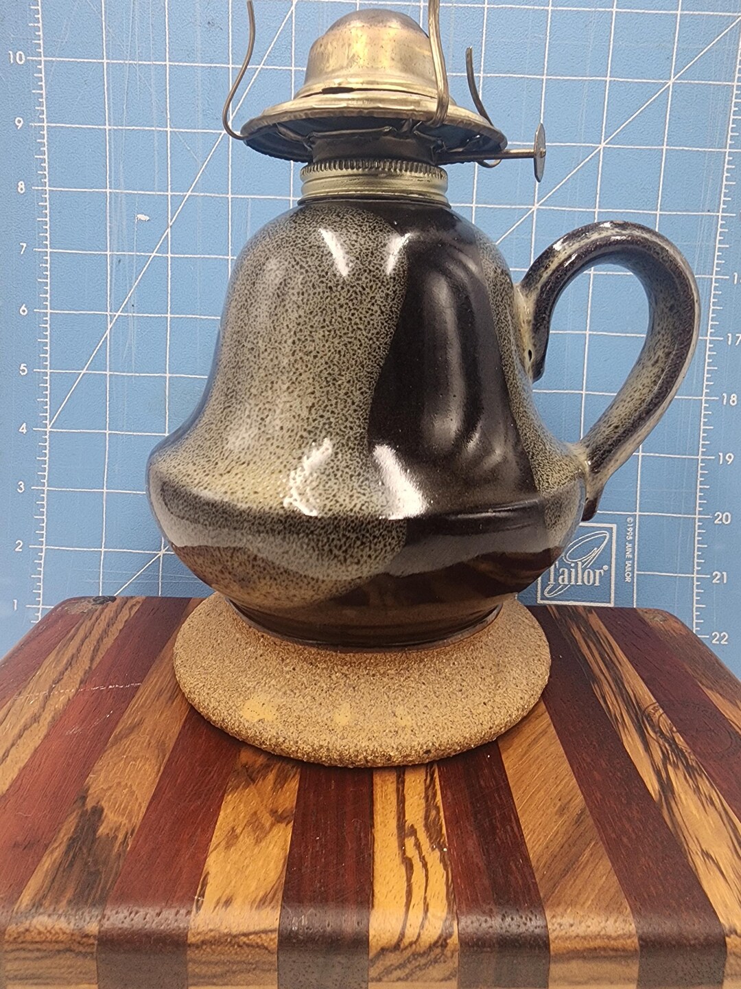 Vintage Potpourri Potters Oil Kerosene Lamp Stoneware Pottery 8in Tall ...