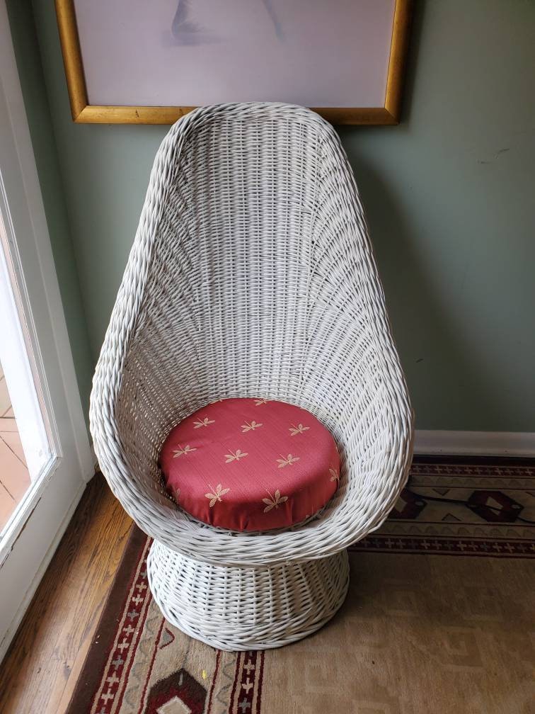 Mid Century Modern Tall/ High Back Wicker Lounge Chair Painted White ...