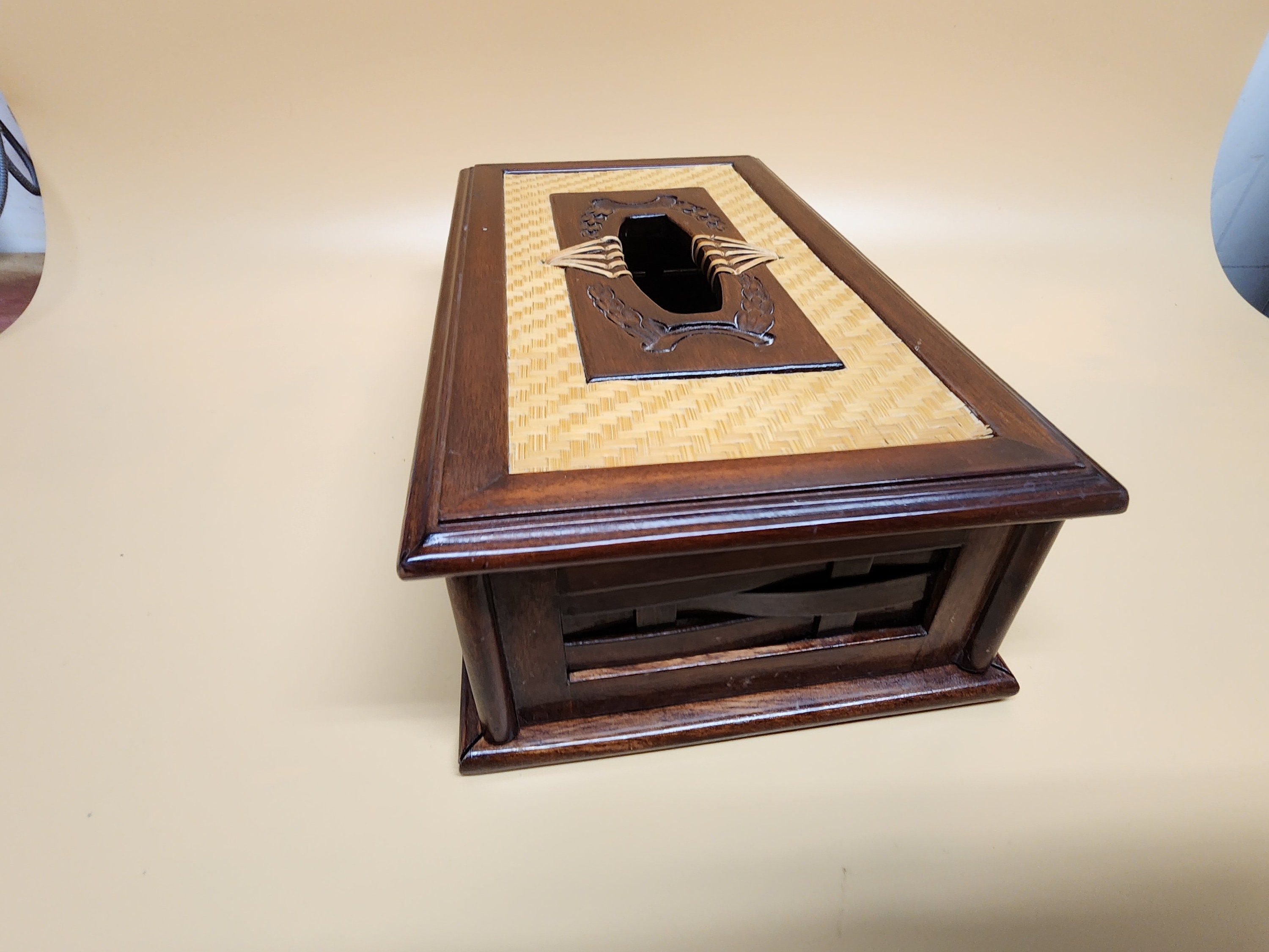 Vintage Solid Wood Bamboo Tissue Box Holder 11.5" L X 6.5"wide 3.5"high ...