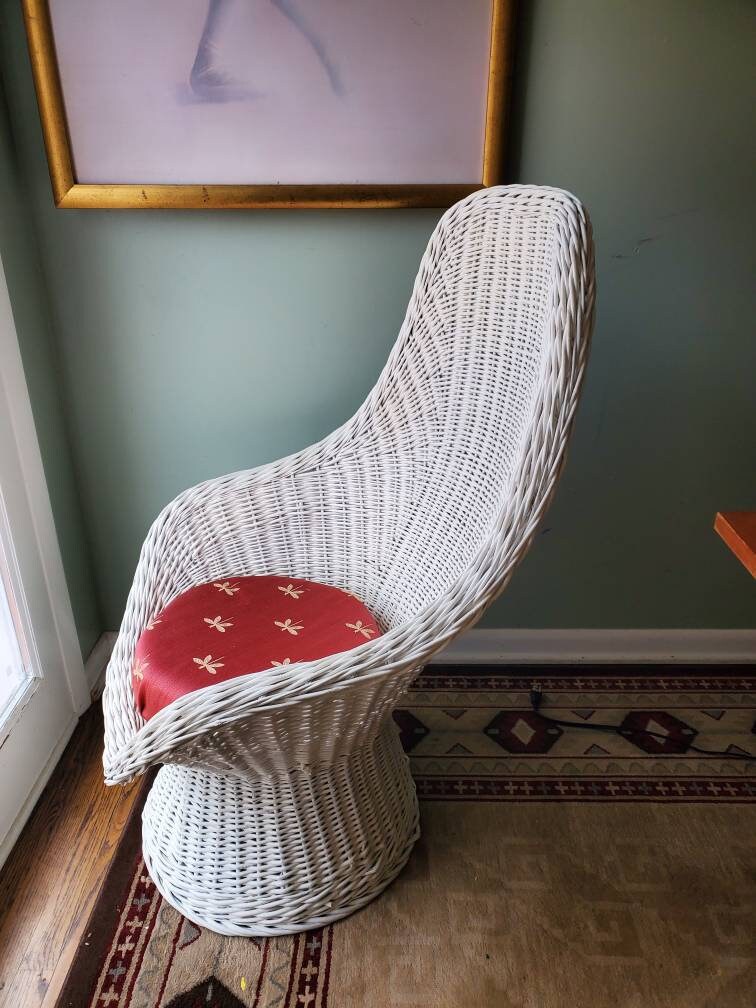 Mid Century Modern Tall/ High Back Wicker Lounge Chair Painted White ...