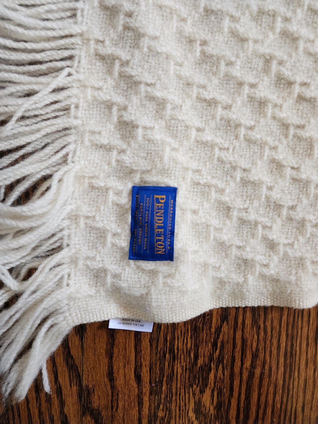 Vintage Pendleton USA Hand Knitting Throw Blanket Cream 59x46in Wool ...