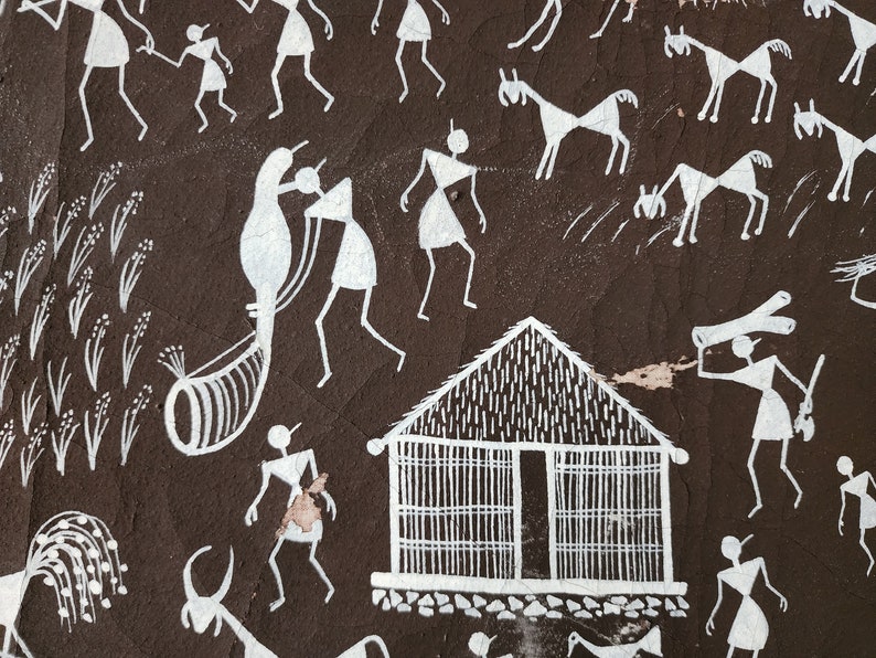 Vintage Warli Tribe India Maharashtra Tribal Signed Framed Painting ...