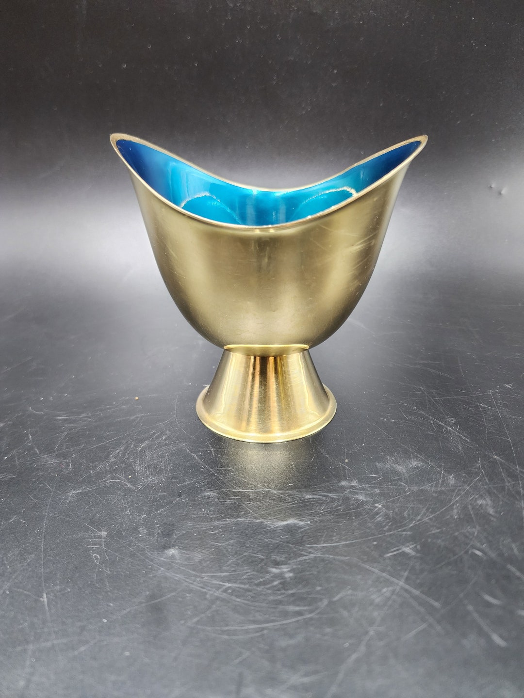 Donald Colflesh for Gotham Enameled Brass Bowl 5 Tall 5x4.75 Oval 2.75 ...