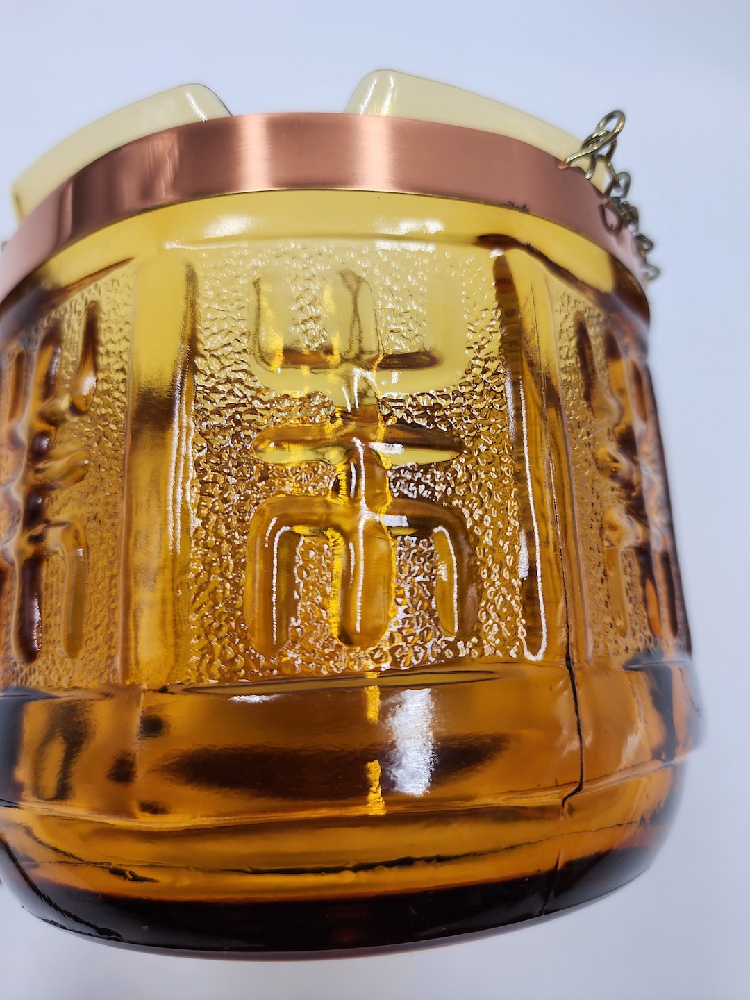 Vintage Princess House Hanging Planter Candle Holders Amber Glass Hang 12" Glass 5" Tall 4.5 Dia ...