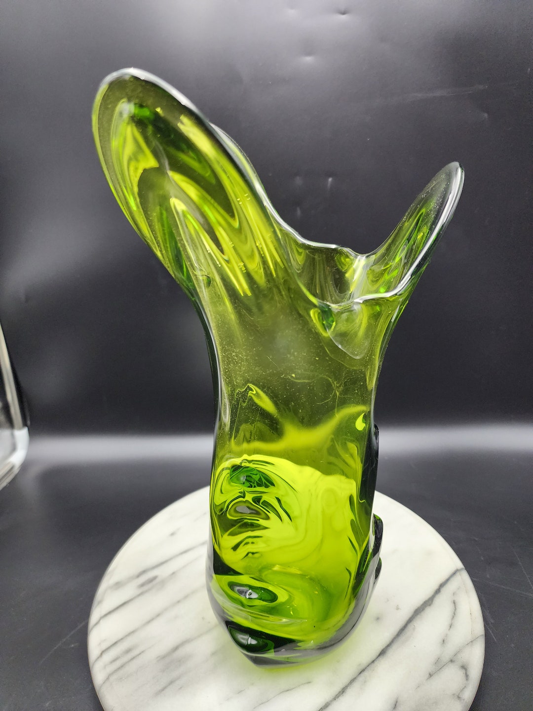 Vintage Italian Murano Style Art Glass Vase Vase 13.75 Inch Green ...