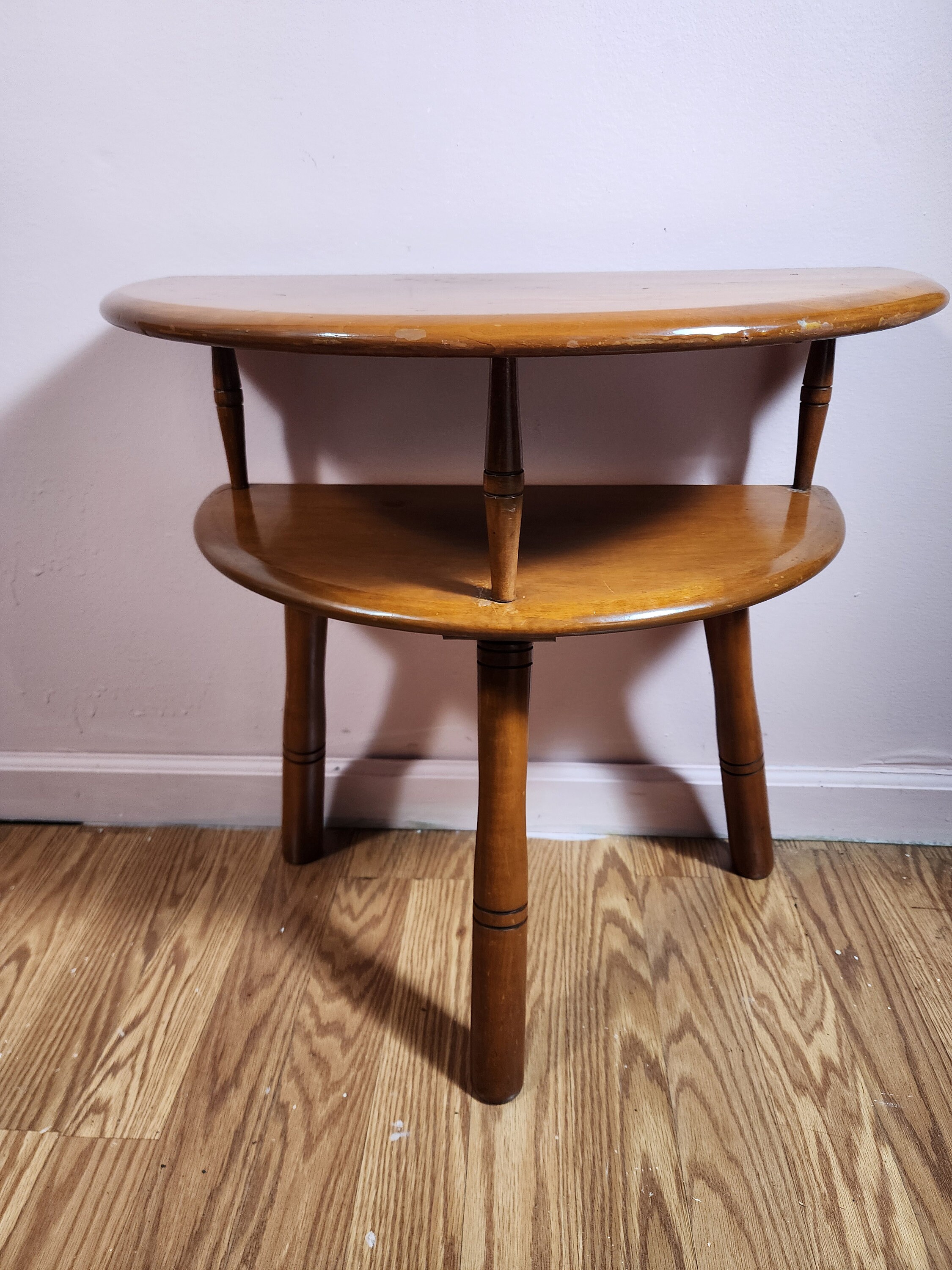 Mid Century Modern Vermont Maple End Tables Two Tires Tripod Legs ...