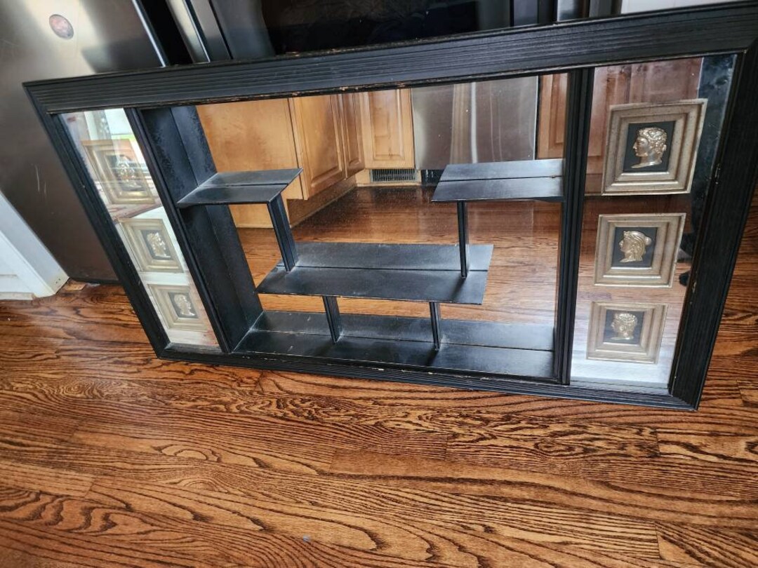 Vintage Mirror Shadow Box Wall Shelf Black Silver Roma Emperors - Etsy