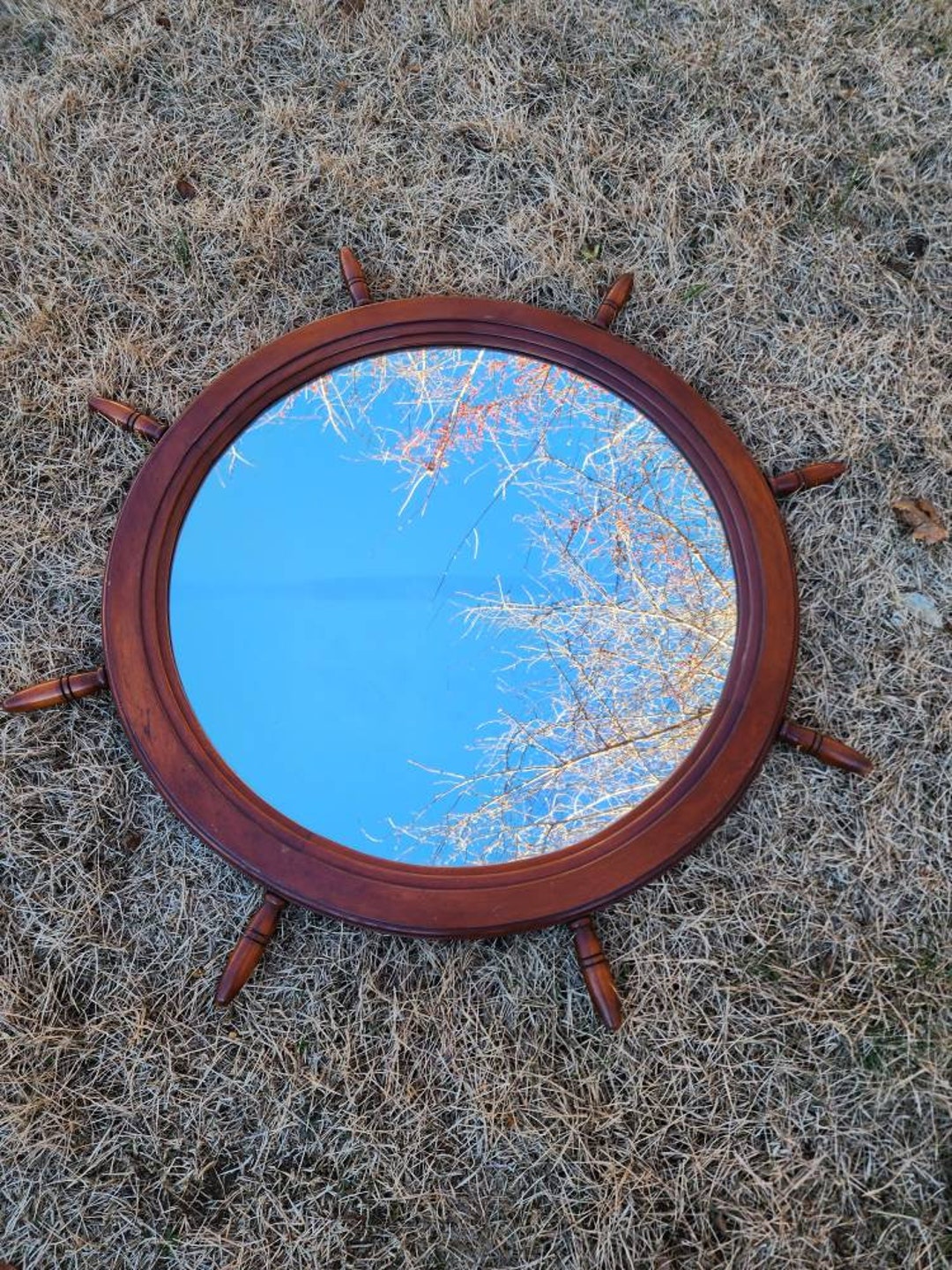 Vintage Ship Wheel Mirror Carved Wood Thirty-six Inch Diameter Boat ...