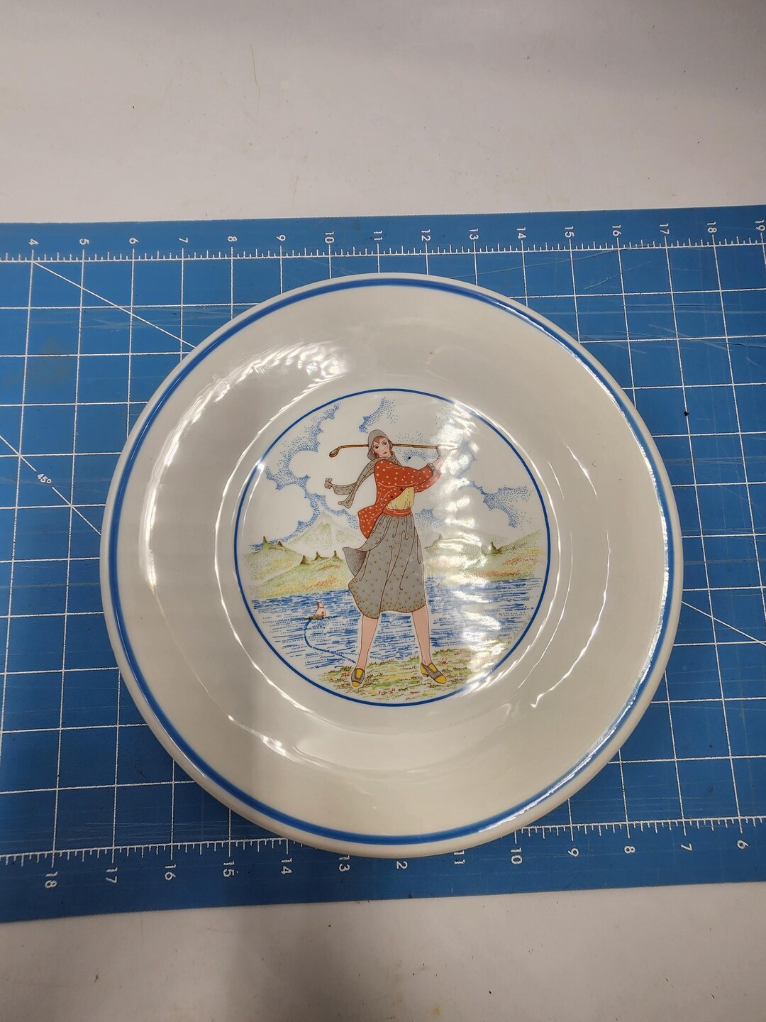 San Marciano Ceramiche Lady Golf Scene Beach Sea Scape Sign Plate 9 ...