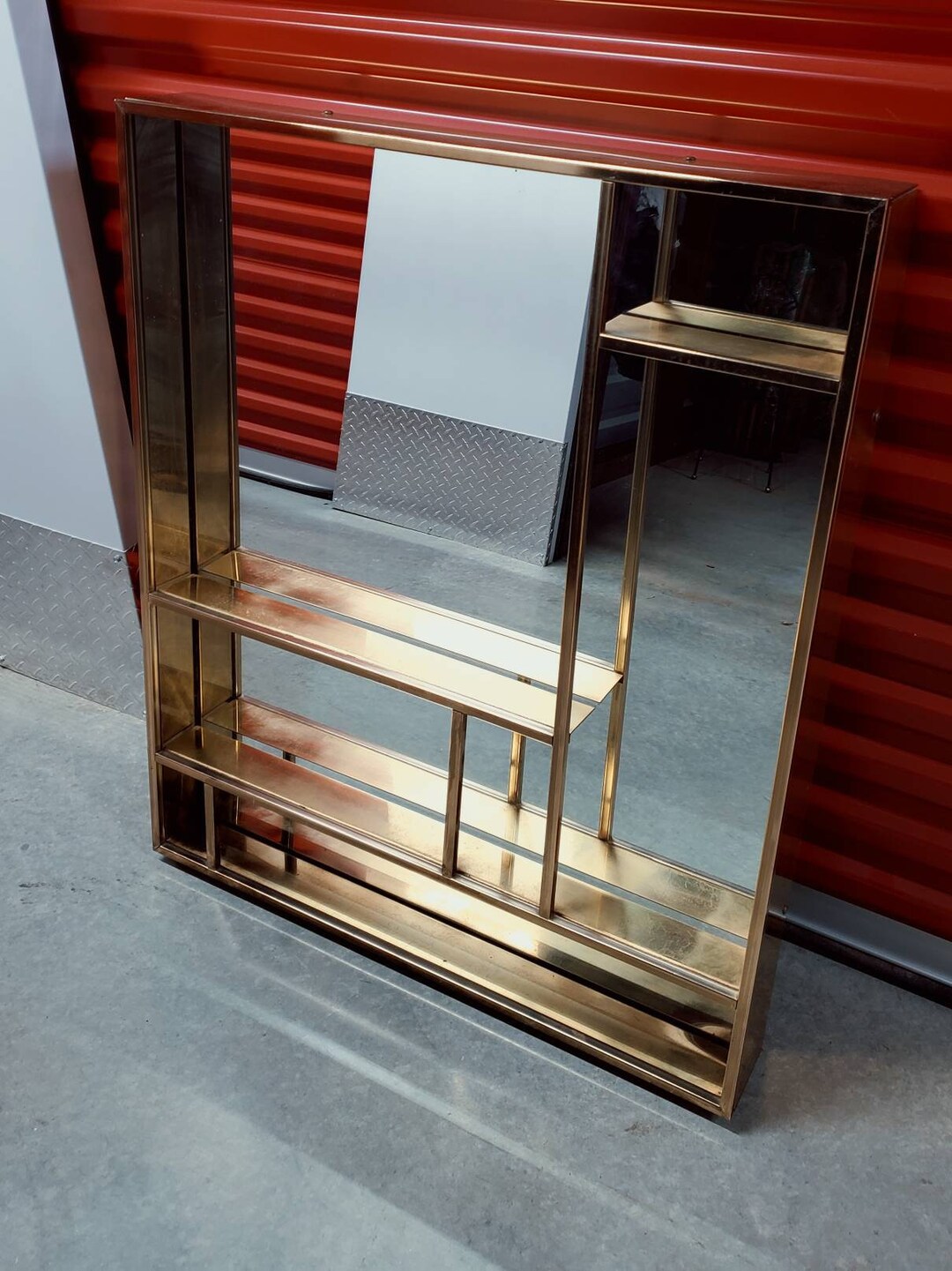 Vintage Mid Century Modern Mirror Shadow Box Brass Tone Finish Metal ...