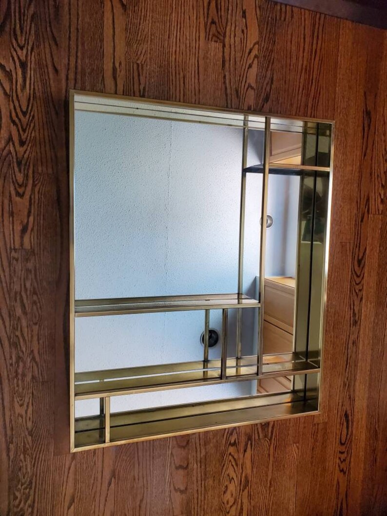 Vintage Mid Century Modern Mirror Shadow Box Brass Tone Finish | Etsy