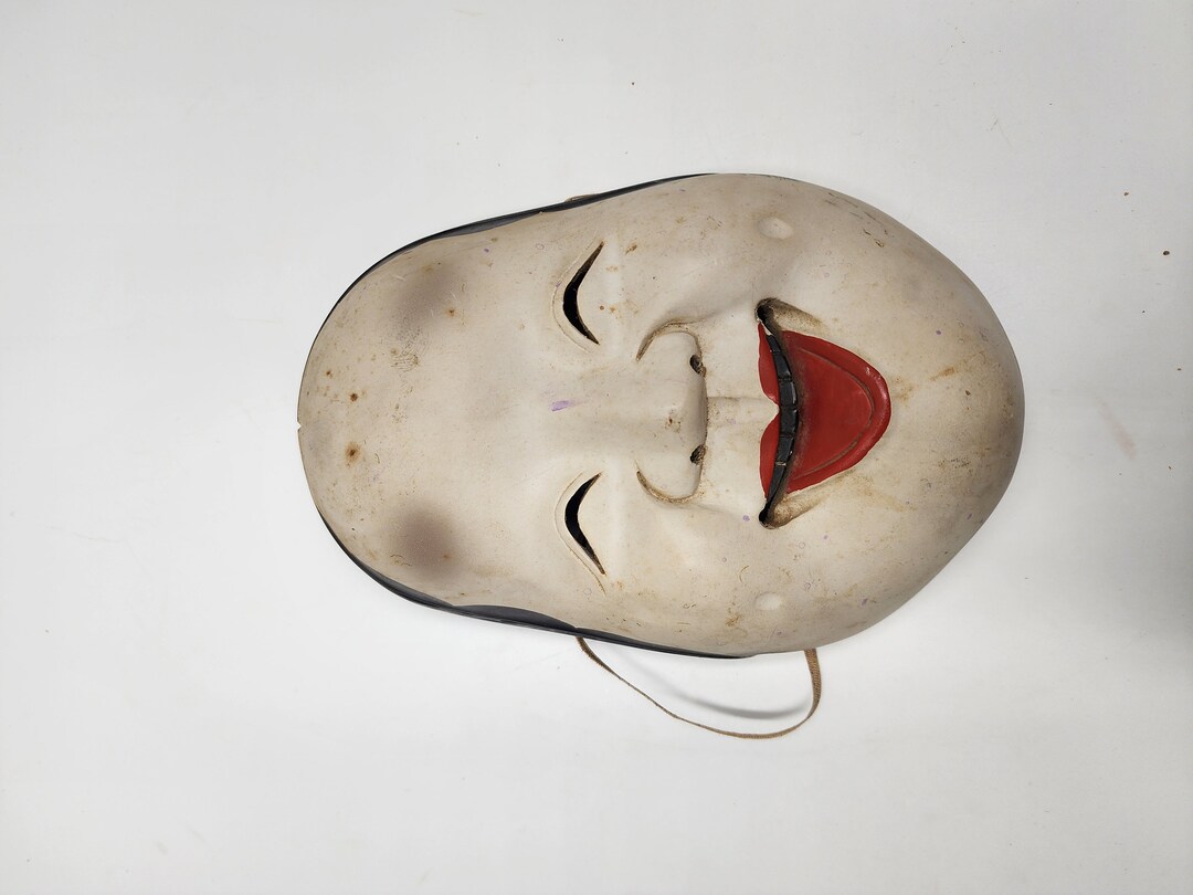 Vintage Japan Japanese Noh Wood Mask 8.25"x5.75"x2" Otafuku Kome Folk ...