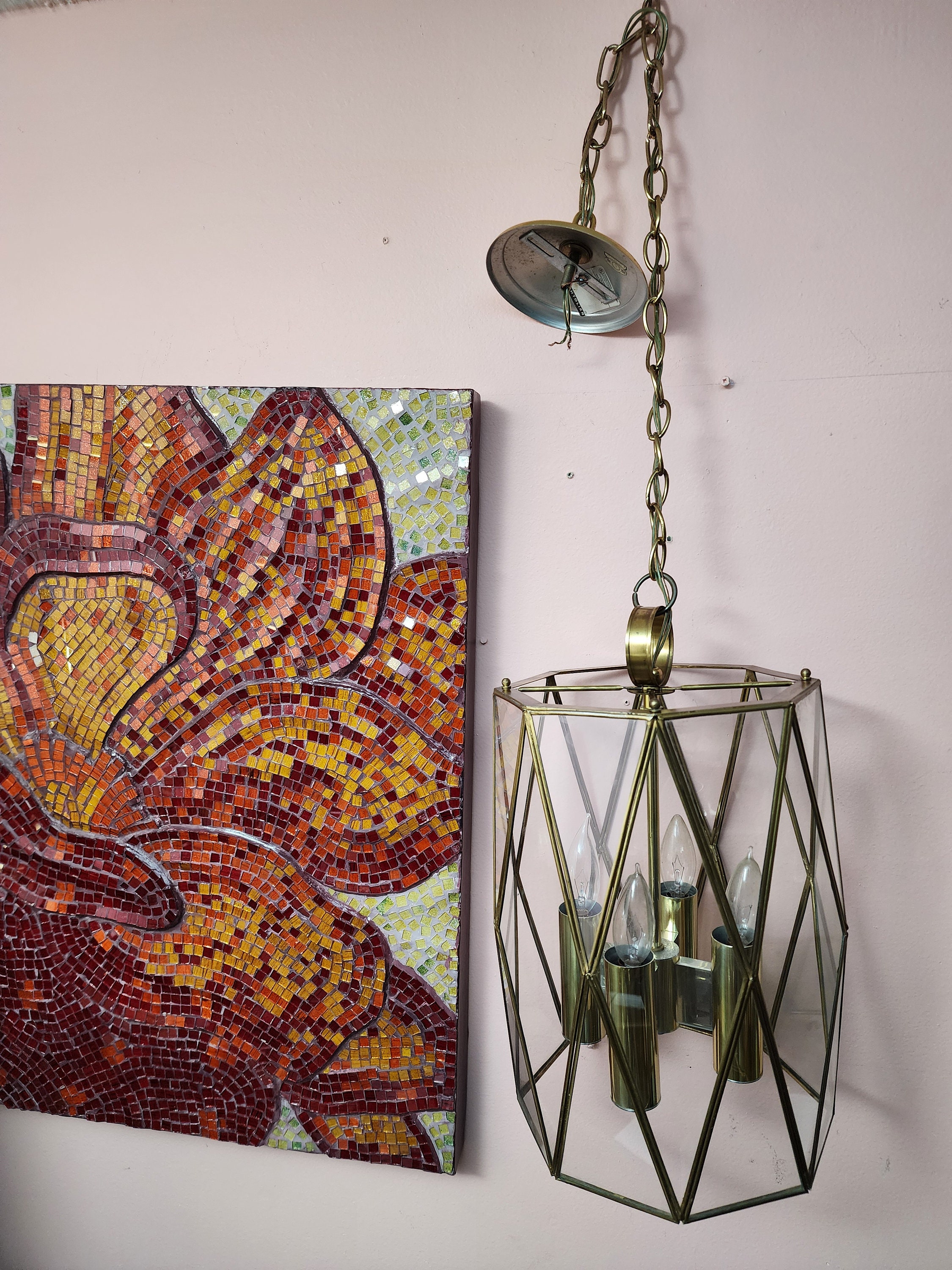 Vintage Lightolier Octagon Lantern Pendant Light Faceted Diamond ...