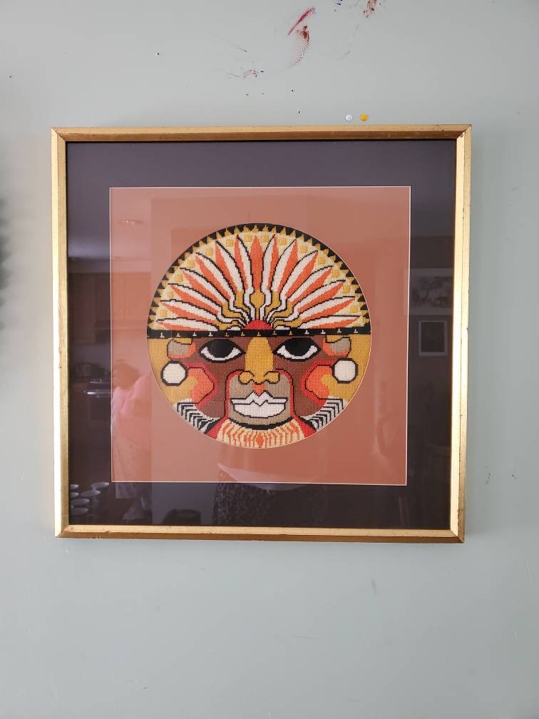 Vintage Aztec Sun Mexican Folk Art Needlepoint Art - Etsy