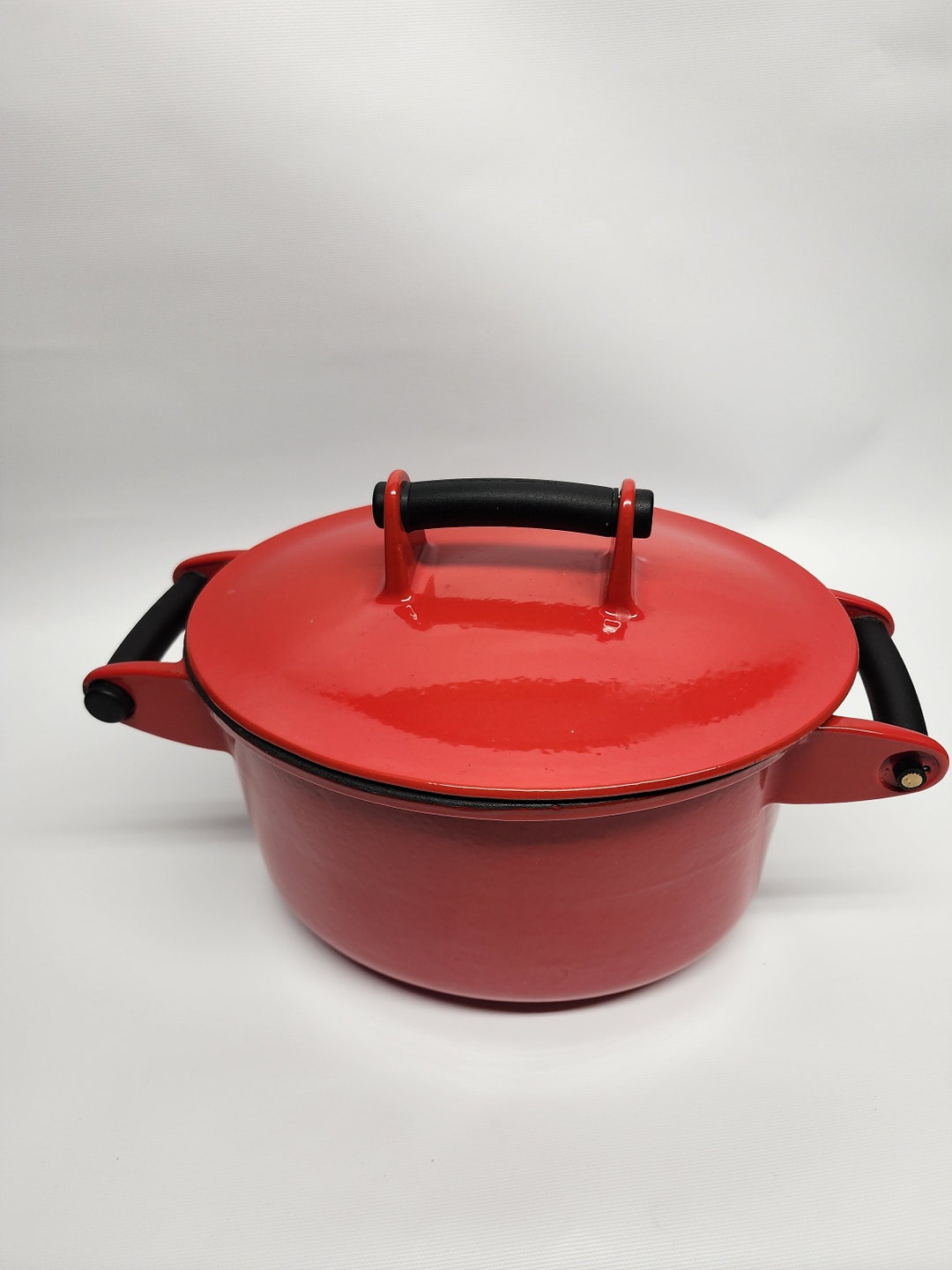 Dansk Grave Studio Dutch Oven Enamel Red Cast Iron 14"wide Handle 11"x6 ...