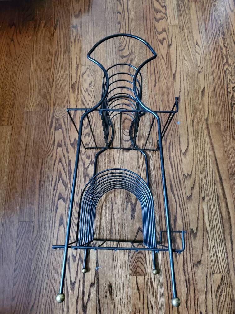 Mid Century Modern Wrought-iron Record Rack Brass Feet 16 Slots Black ...
