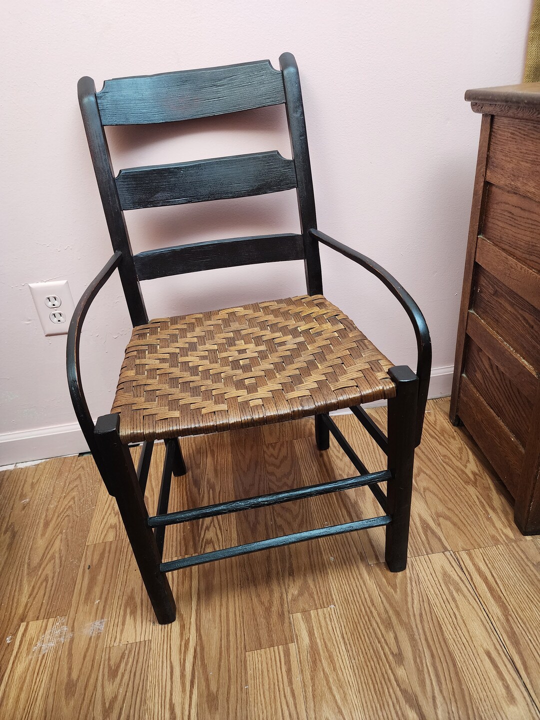 Early American Primitive Arm Chair Splint Oak Seat Ladder Back - Etsy