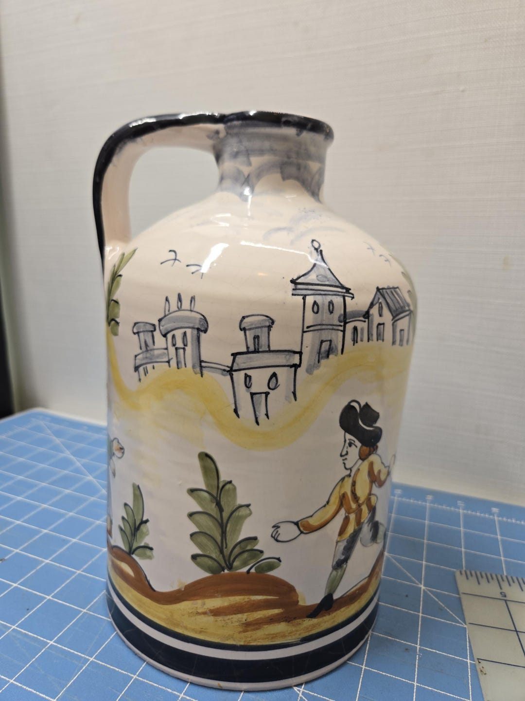 Antique Clay Pottery Spanish Jug Hand Painted Talavera Dancing Scene ...