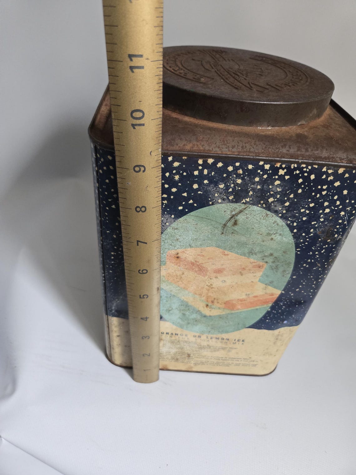 12 Inch Tin Canister Antique by B. HELLER & CO. CHICAGO, Illinois Snow ...