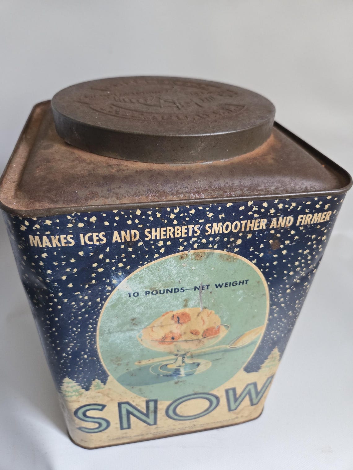12 Inch Tin Canister Antique by B. HELLER & CO. CHICAGO, Illinois Snow ...
