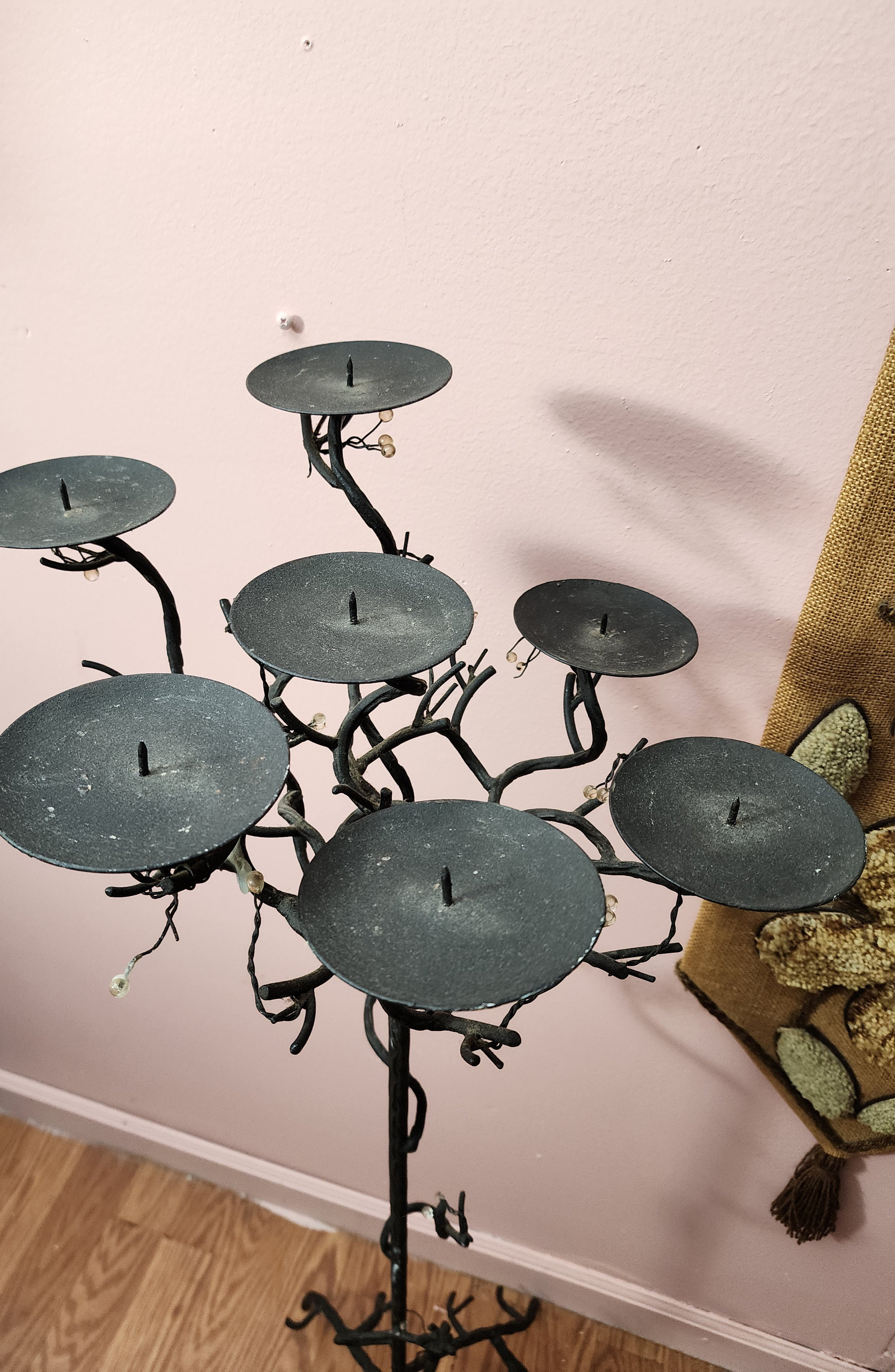 Vintage Twig Floor Wrought-iron Candle Holders 7 Lite Candelabra Resin ...