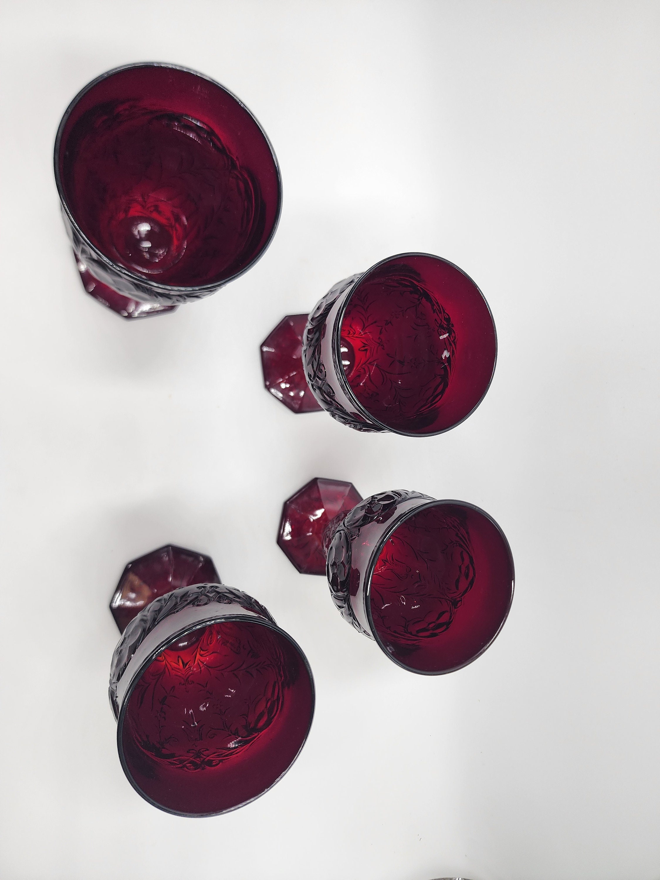 Set of Four Antique Mckee Glass Rock Crystal Goblet Ruby Red Molded ...