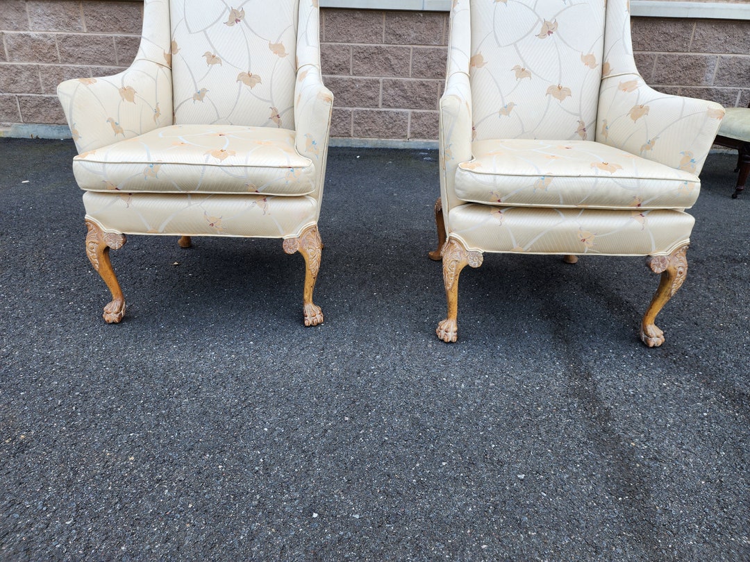 Antique Queen Ann Carved Cabriole Legs Wing Back Chair Lion Paw and Pad ...