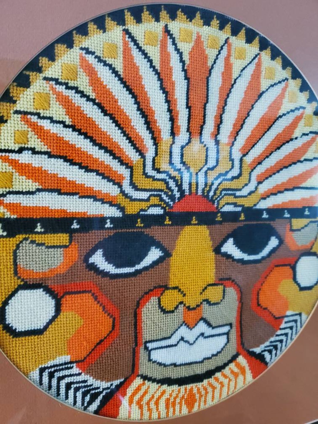 Vintage Aztec Sun Mexican Folk Art Needlepoint Art - Etsy