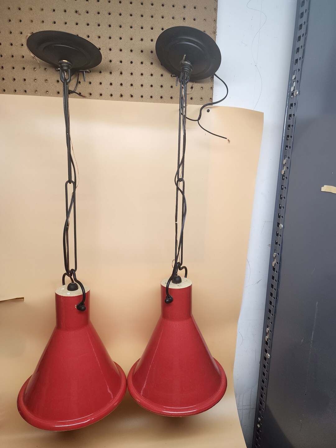 2 Curry and Company Pendant Lights Red Glaze Terracotta Black Wrought ...