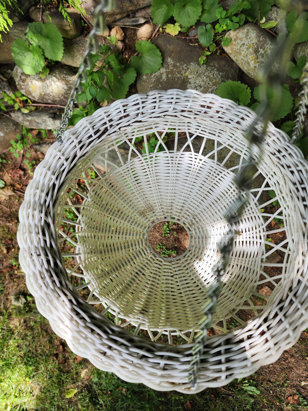 4 Vintage Faux Bamboo Vinyl Wire Hanging Planter 14" Dia 7" Deep 16 ...