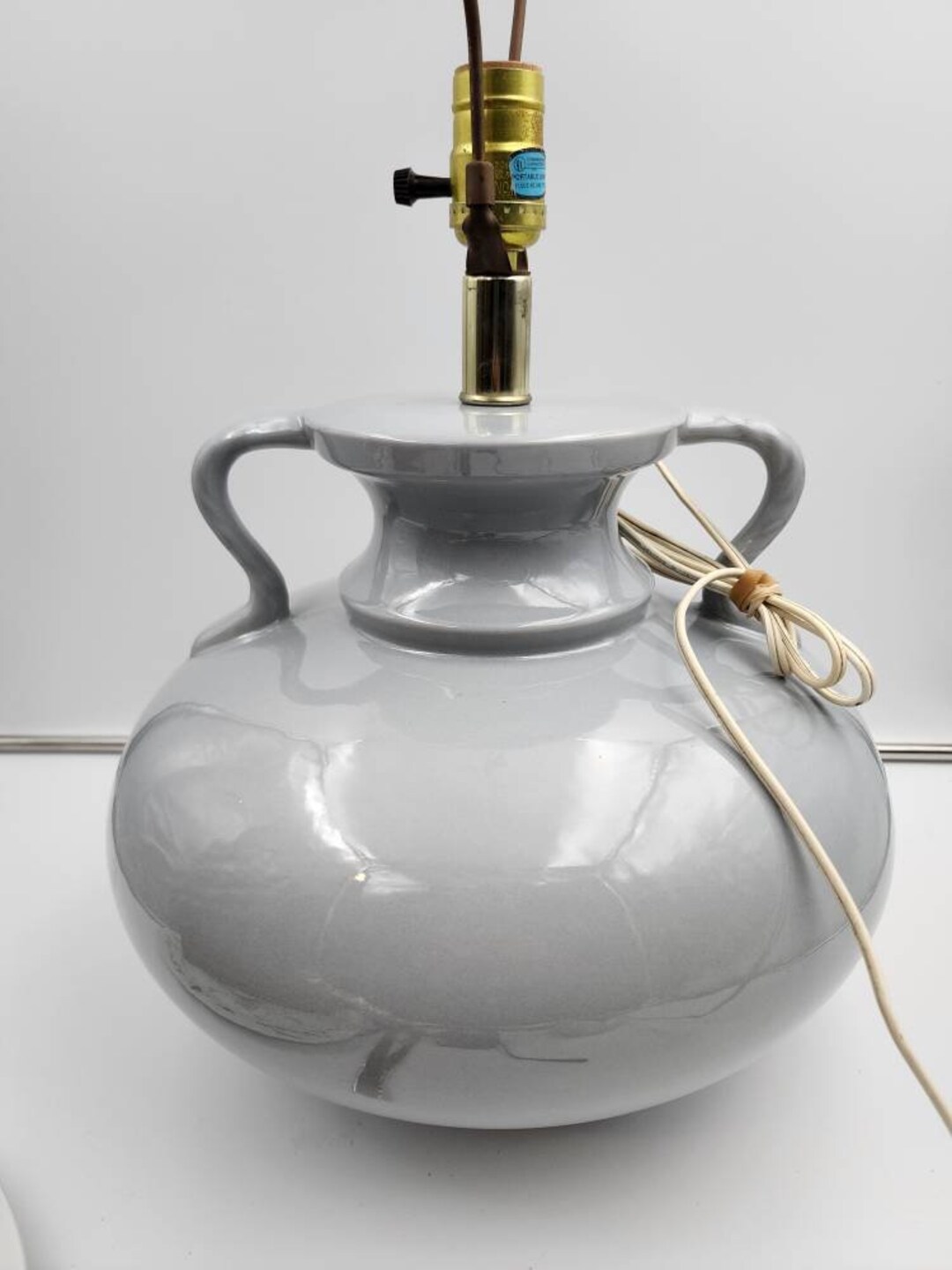 Vintage Gray Ceramic Table Lamp 2 Handle - Etsy
