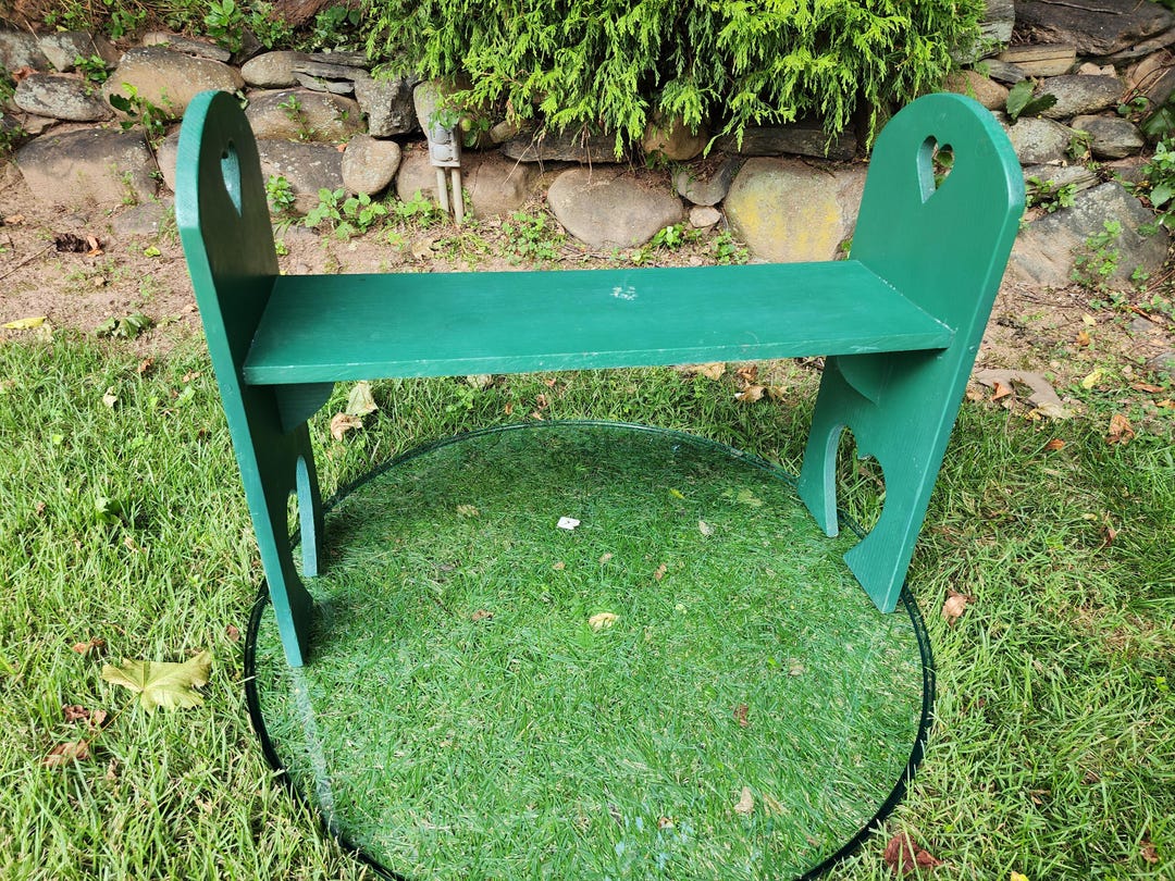 Antique Folk Art Love Bench Hearts Handle Foot Green Loveseat Mortise ...
