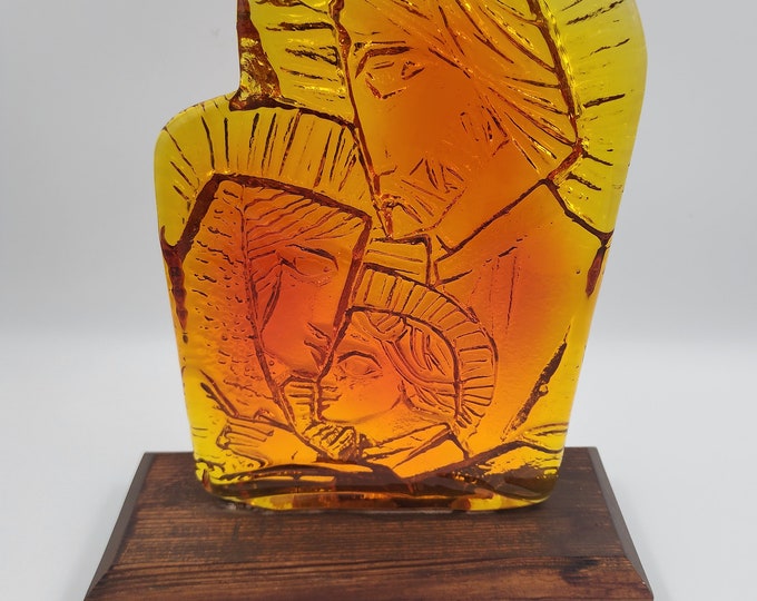 Blenko Art Glass Holy Family Design Don Shepard Amber Sculpture Molded ...