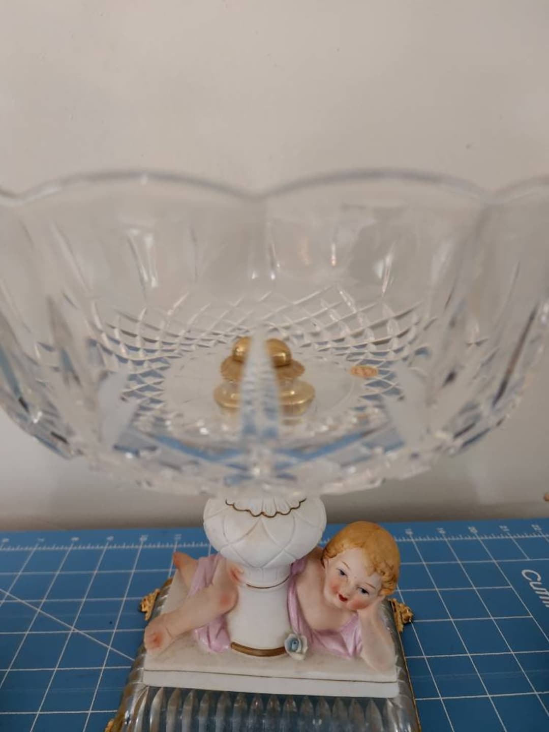 Italian Cristallo Crfart Cristal and Ceramic Cupid Centerpiece Bowl ...