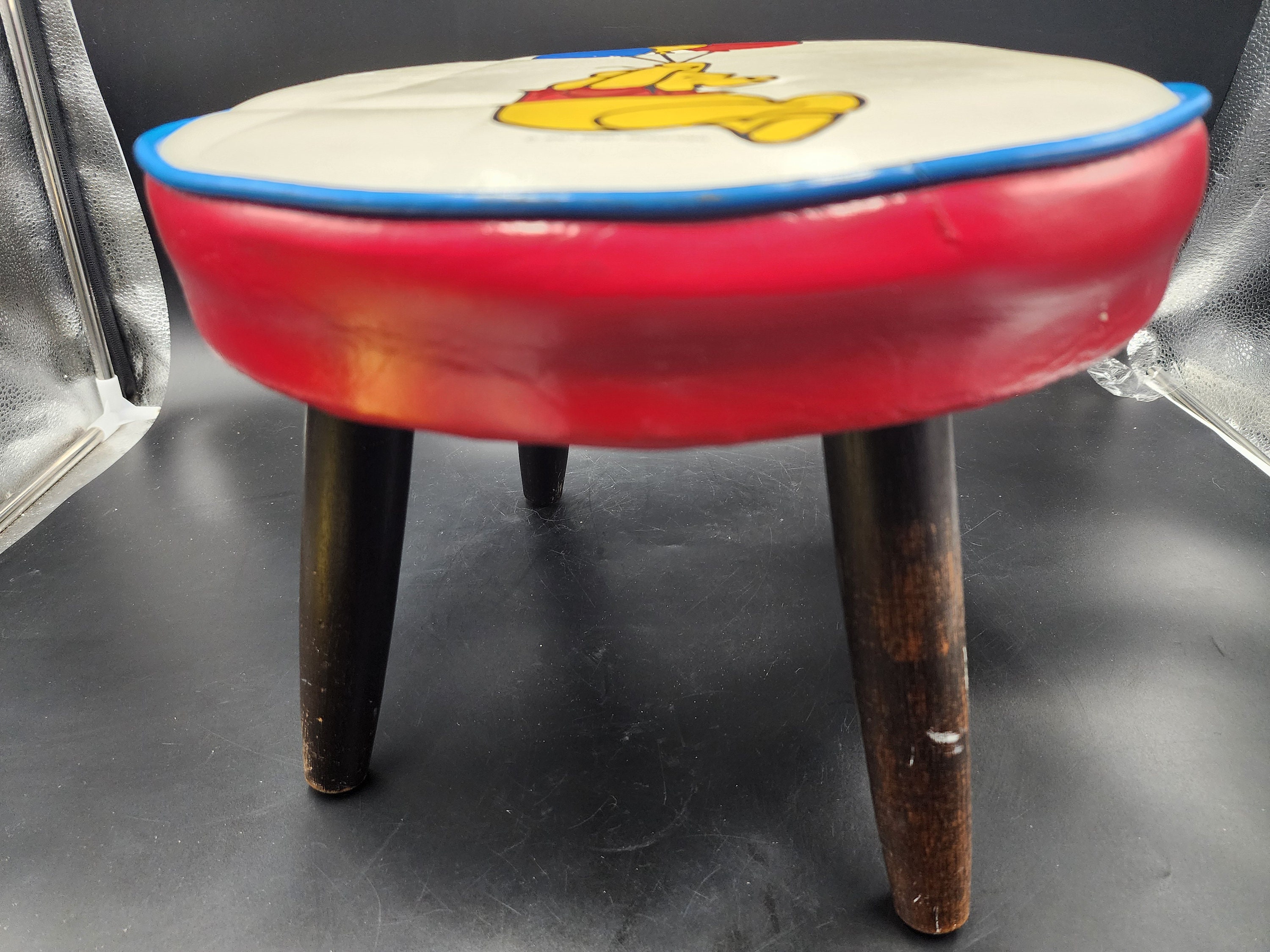 Vintage Disney Winnie the Pooh Stool Vinyl Wood Red White and Blue 13 ...