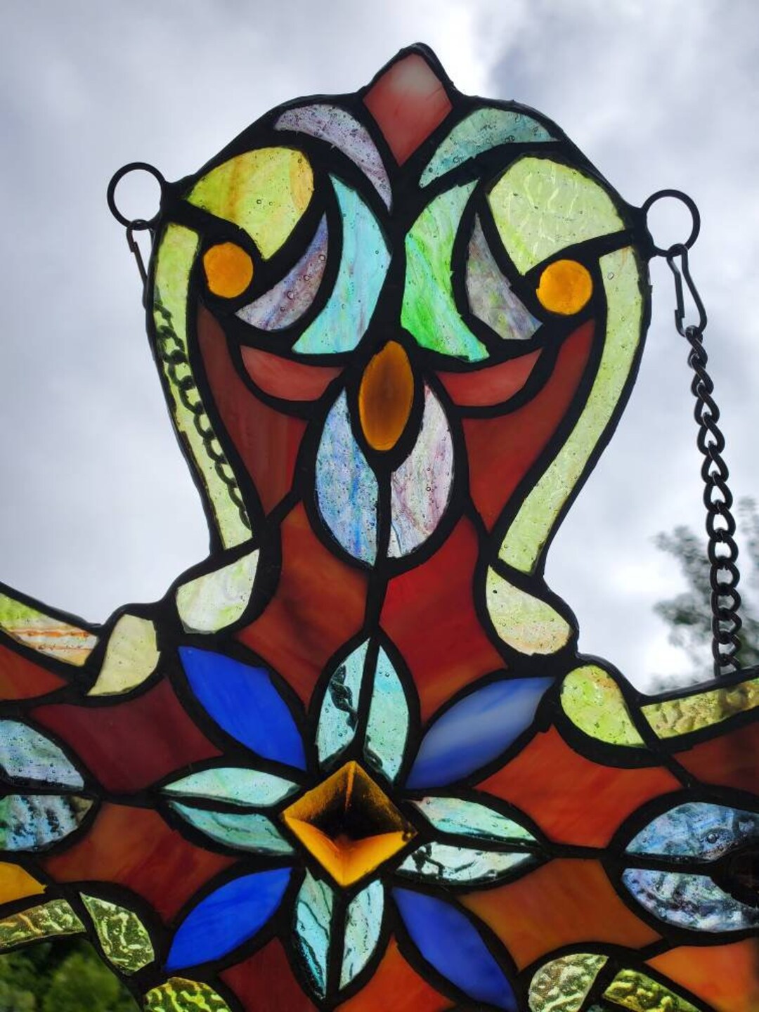 Stained Glass Cross and Cornucopia of Fruit - Etsy