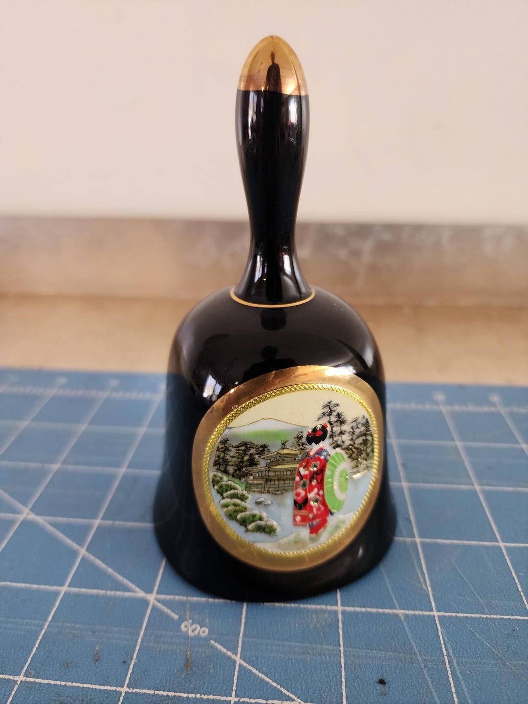 Vintage Chokin Collection Art 24KT Black Gold Rim Bell Japan Geisha 5 ...