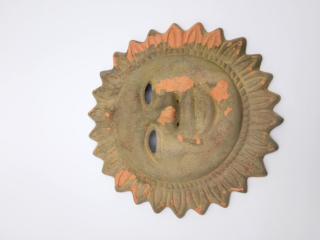 Vintage Mexican Folkart Dimple Sun Face Terracotta Pottery Wall Hang ...