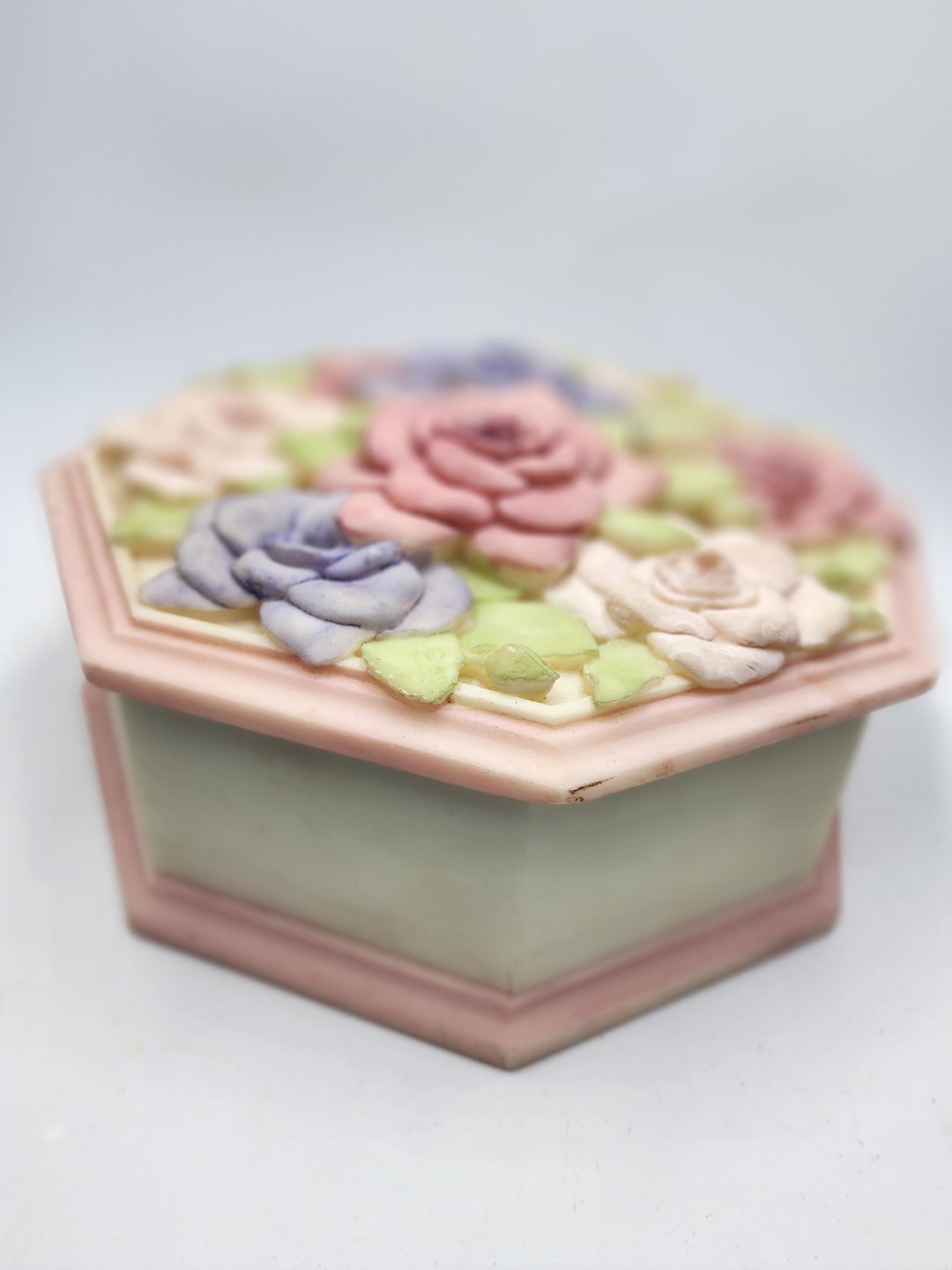 Vintage Resin Box Jewelry Box Octagon 7.5" 3in High Remote Storage - Etsy