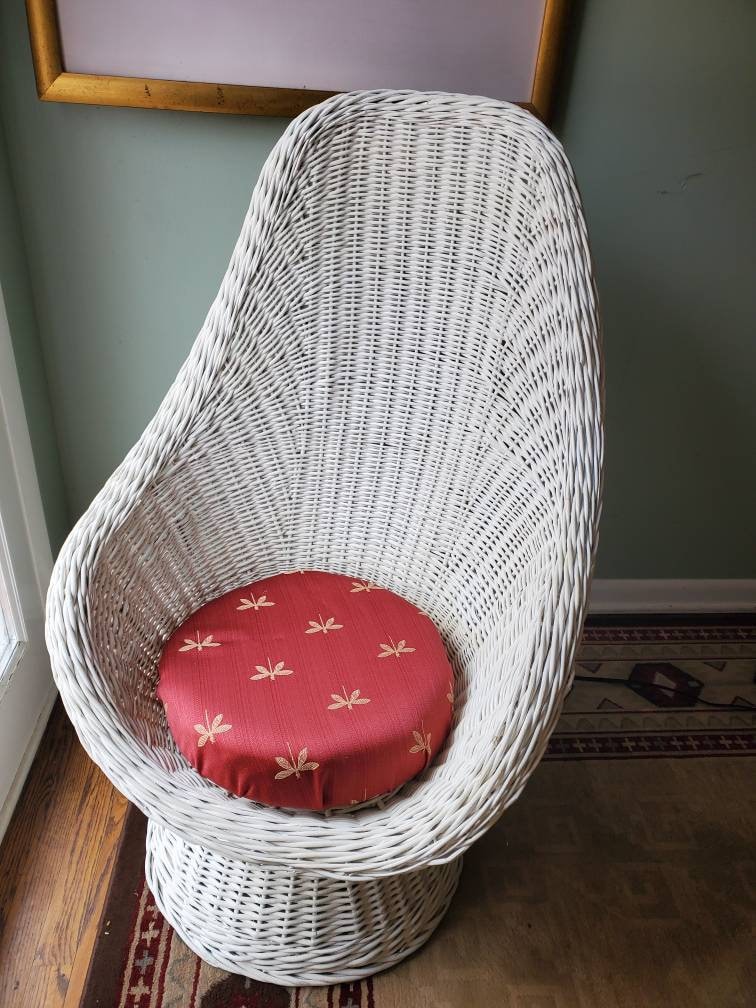 Mid Century Modern Tall/ High Back Wicker Lounge Chair Painted White ...