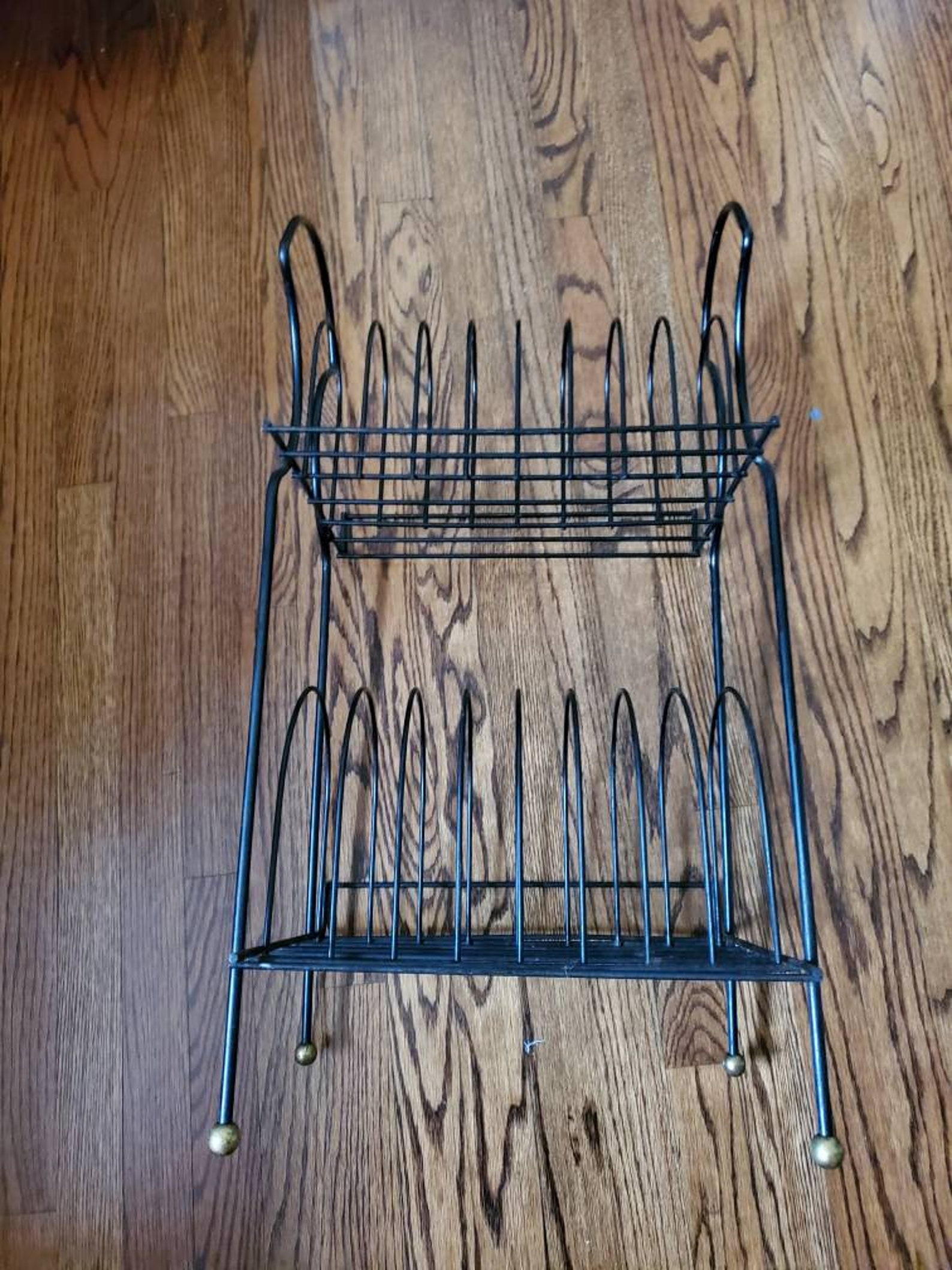 Mid Century Modern Wrought-iron Record Rack Brass Feet 16 Slots Black ...