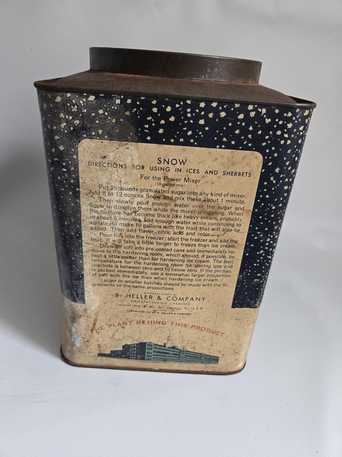 12 Inch Tin Canister Antique by B. HELLER & CO. CHICAGO, Illinois Snow ...