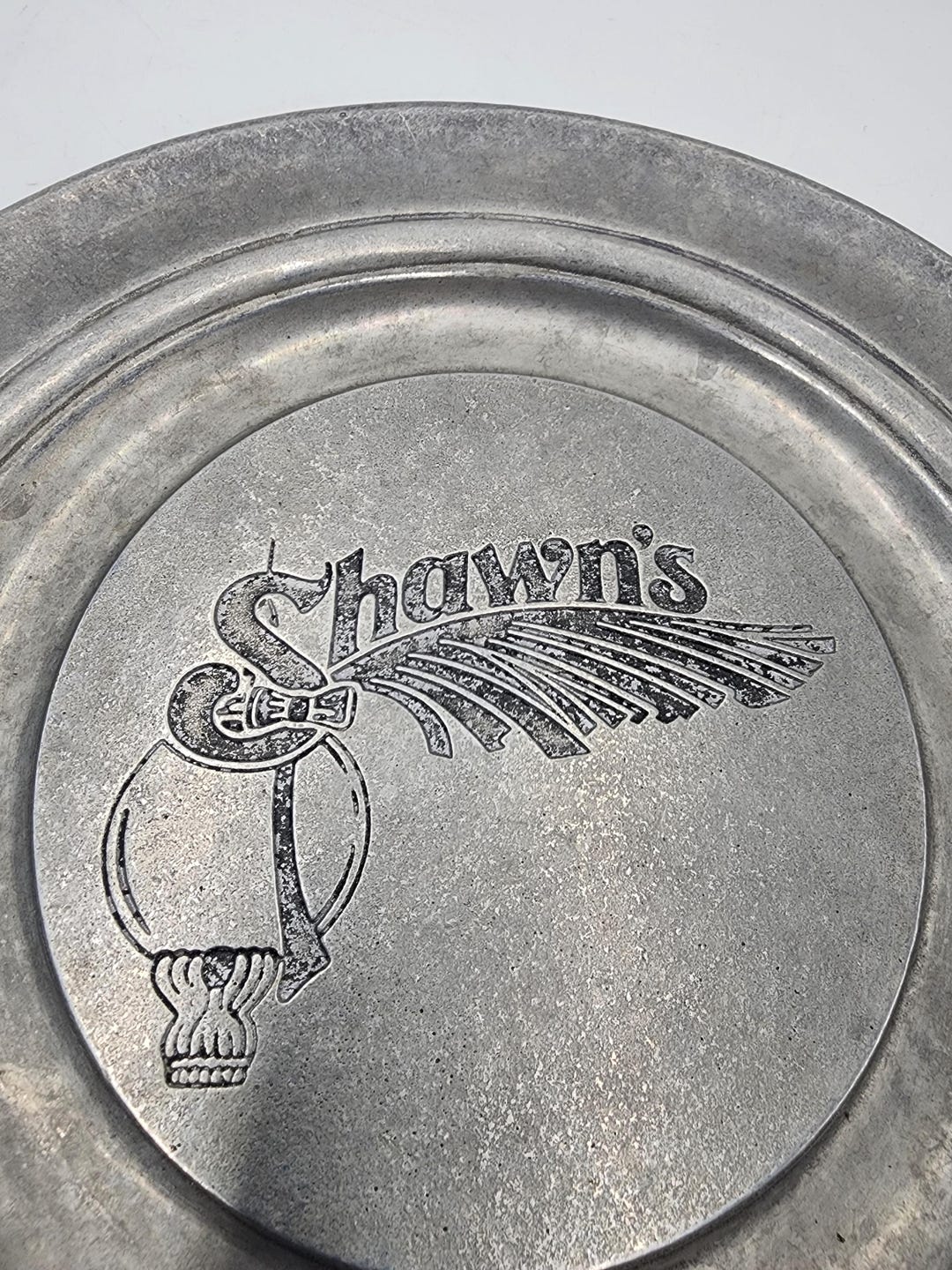 Vintage 1974 Country Ware Shawn's Restaurant Feather Lamp Pewter Plate ...