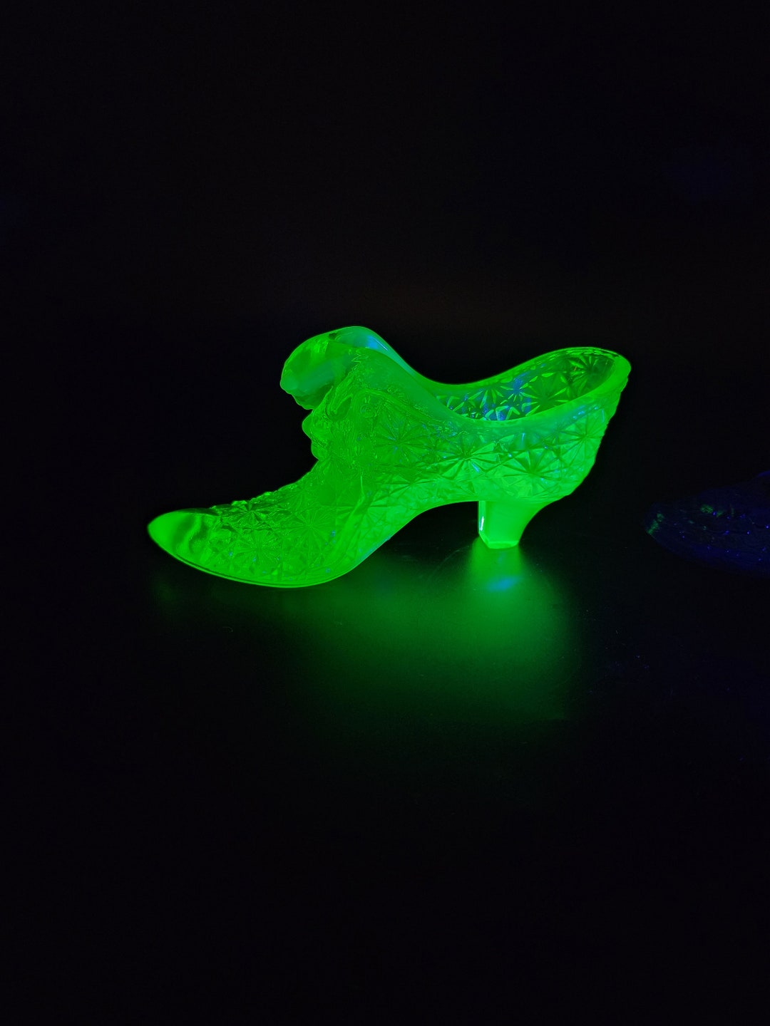 Fenton Uranium Glass Boot and Blue Boot - Etsy