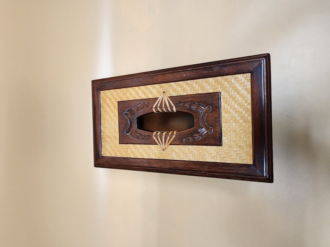 Vintage Solid Wood Bamboo Tissue Box Holder 11.5" L X 6.5"wide 3.5"high ...