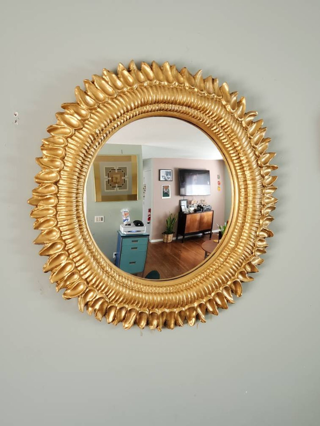 Vintage Starburst Sun Convex Mirror Gold Carved Wood Twenty Six Inch ...